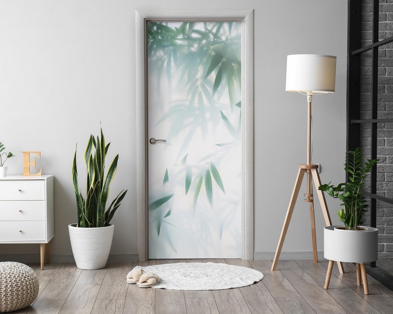 Misty Leaves Door Sticker, Self-adhesive Cover, Flowers and Plants Door ...