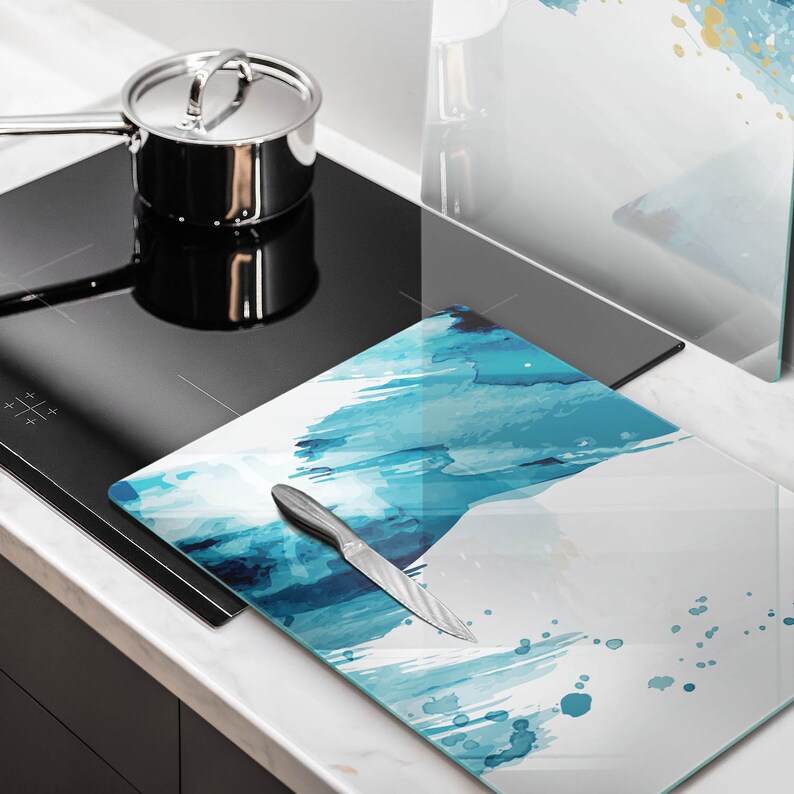 Blue Spots Tempered Glass Backsplash, Glass Wall Protection, Oven ...