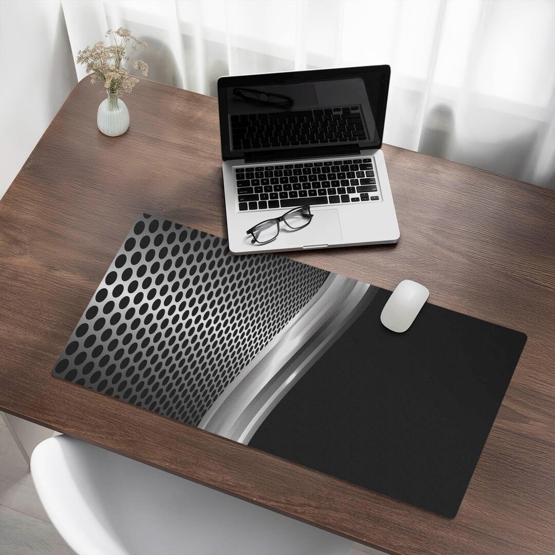 3D Metal Mesh Desk Mat, Black and White Desk Pad, PVC Table Protector ...