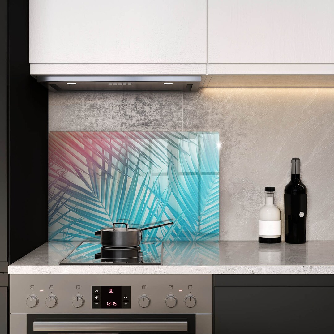 Pastel Leaves Tempered Glass Splashback, Glass Splash Guard, Backsplash ...