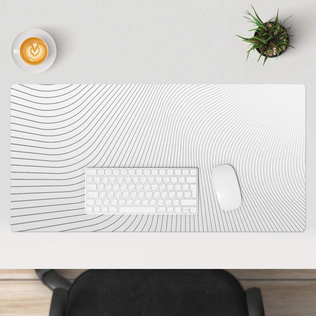Wavy Lines Desk Mat, Black and White Desk Pad, PVC Table Protector, Backgrounds and Patterns ...