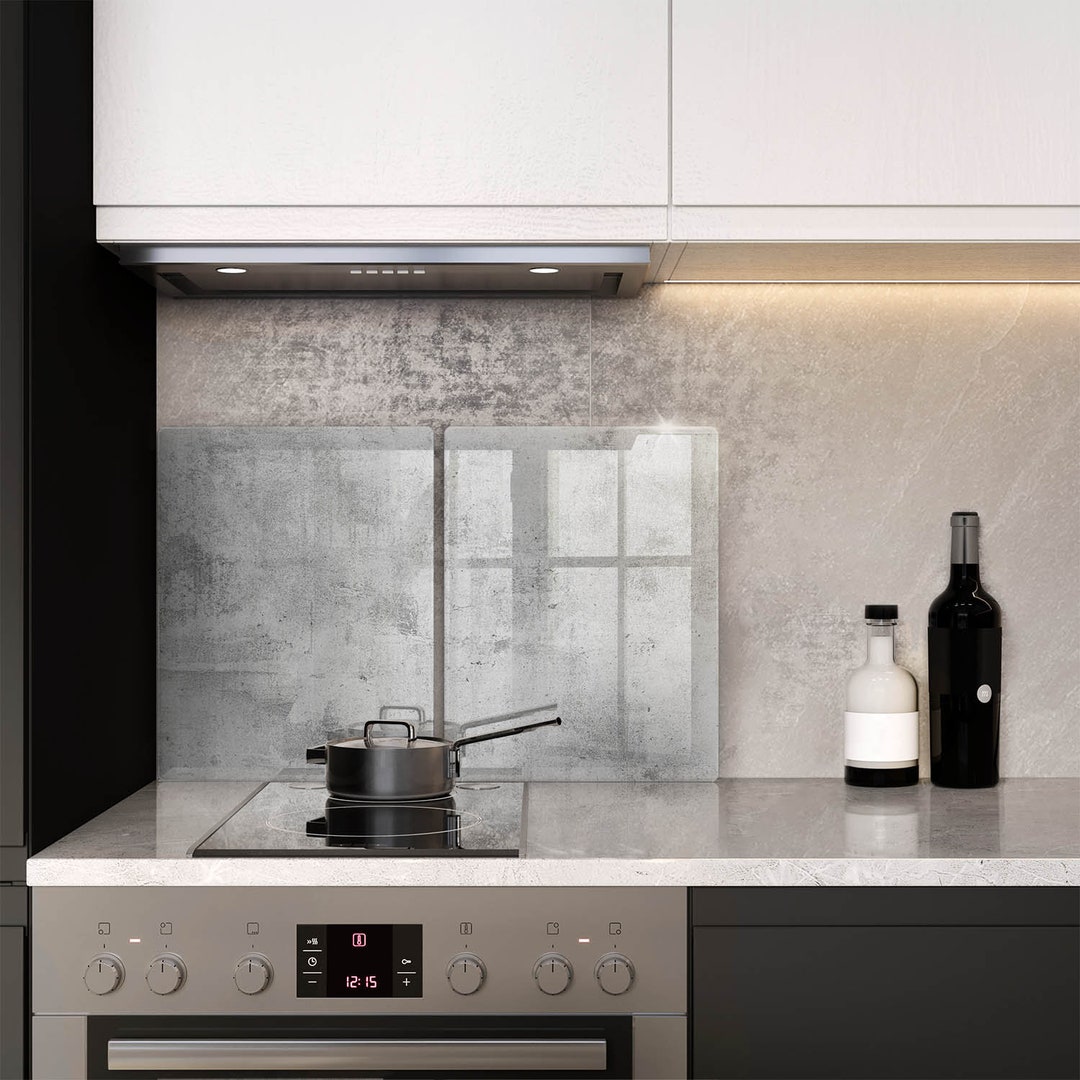 Concrete Texture Tempered Glass Splashback, Stove Glass Protection ...