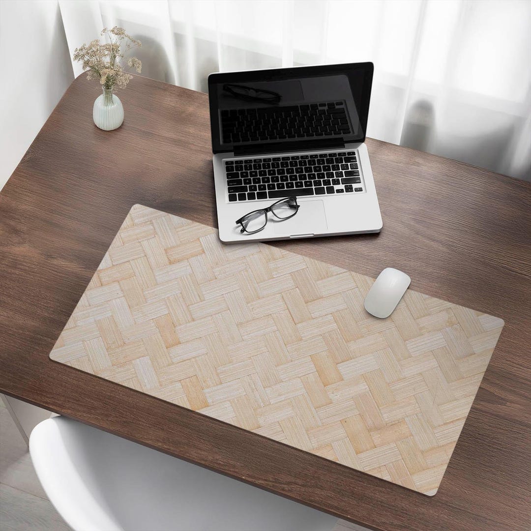 Bamboo Braid Desk Mat, Beige Desk Pad, PVC Table Protector, Textures ...
