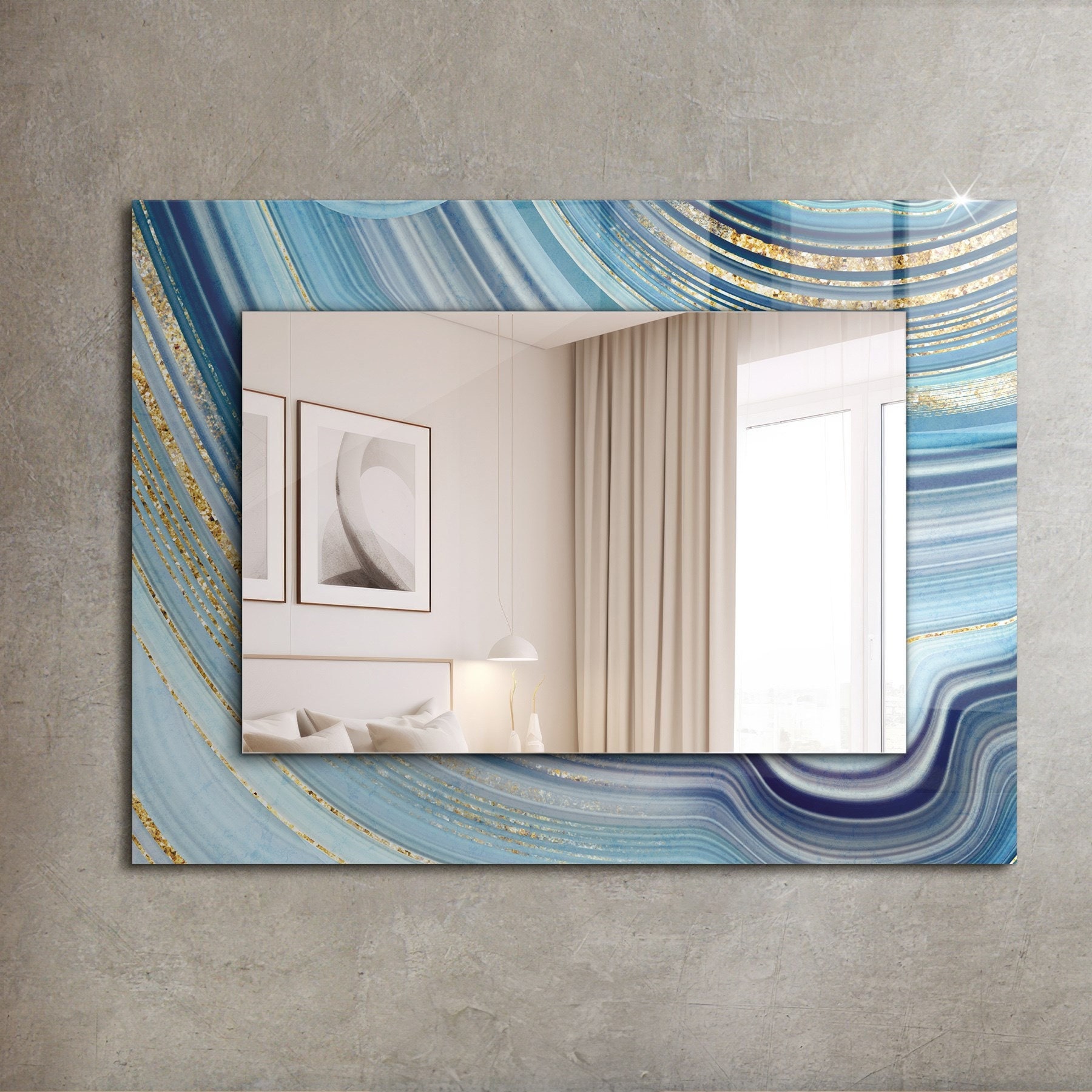 Abstract Blue Waves Mirror, Rectangular Mirror With Frame, Blue Wall ...