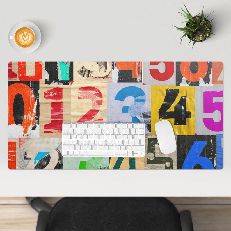 Colorful Numbers Collage Desk Mat, Multicolored Desk Pad, PVC Table ...