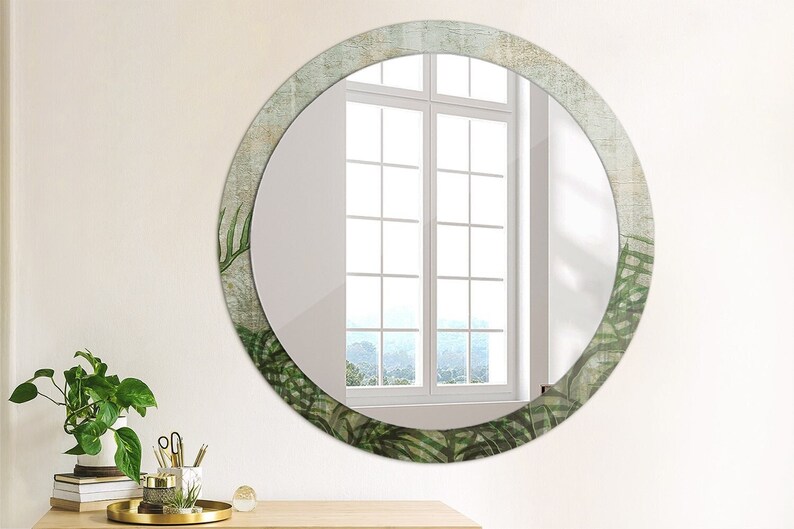 Fern Leaves, Green, Round Mirror Frame, Mirror Design, Glass Wall Decor ...