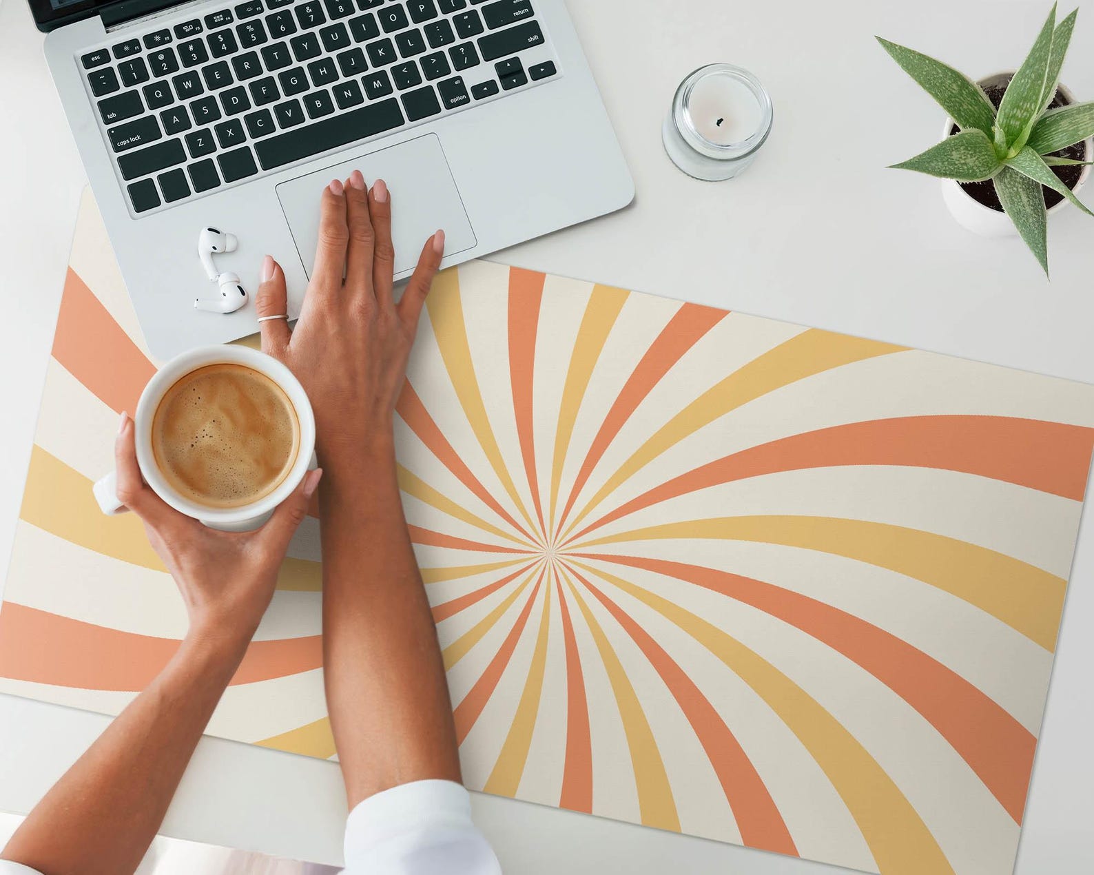 Retro Swirling Stripes Desk Cover, Orange Desk Mat, Table Protector Pad ...