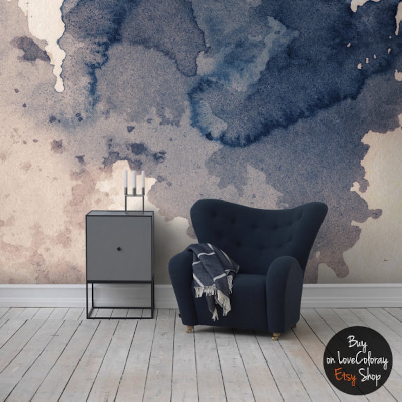 Ink Splatter Navy Wall Mural, Self Adhesive Removable Wallpaper ...