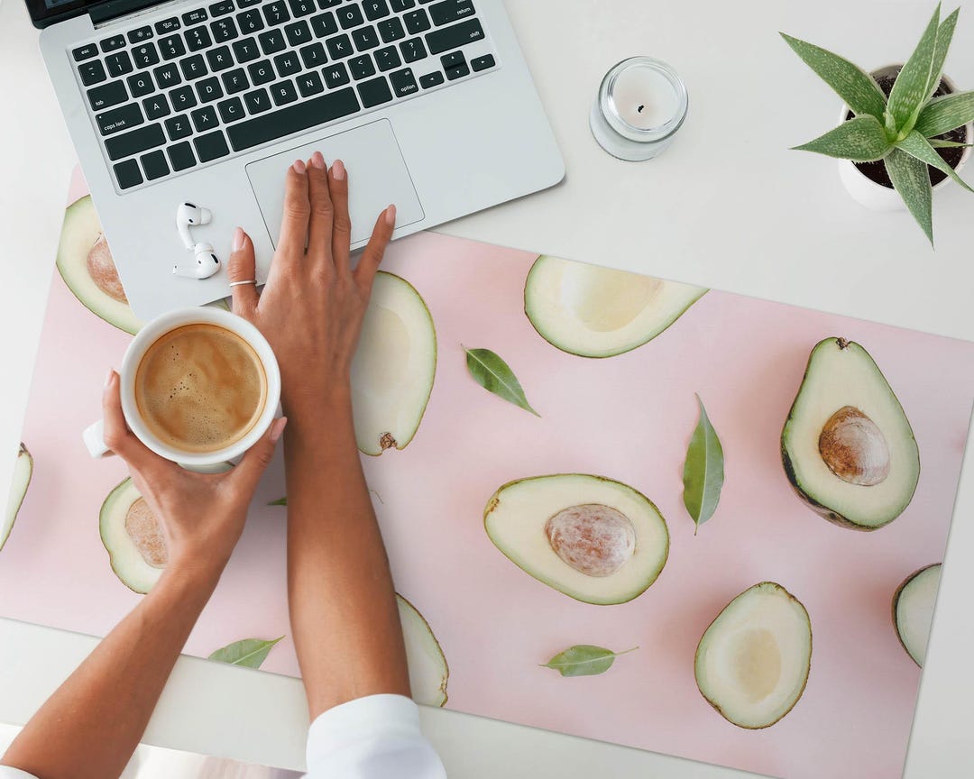 Avocado and Leaves Desk Pad, Pink Desk Cover, Table Protector Pad, Food ...