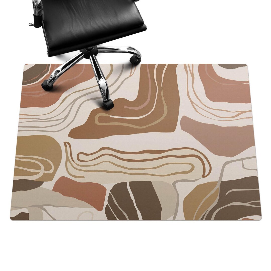 Abstract Lines Chair Floor Protector, Beige Desk Chair Mat, Computer ...