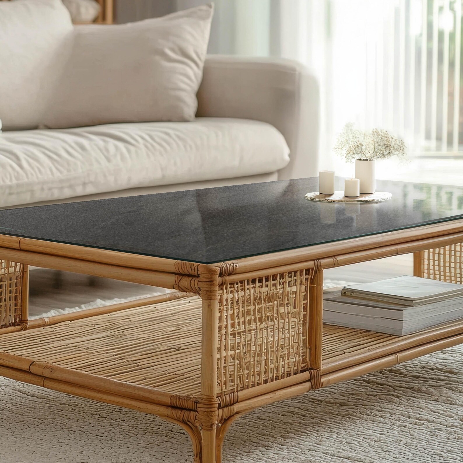 Natural Stone Texture Glass Table Top, Black Modern Glass Tabletop ...