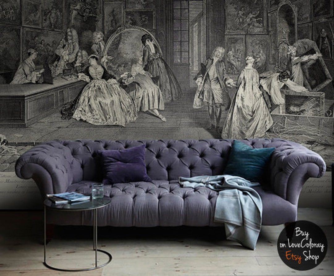 Classic Wallpaper, Drawing Wallmural, Retro Wall Art, Victorian, Scenic ...