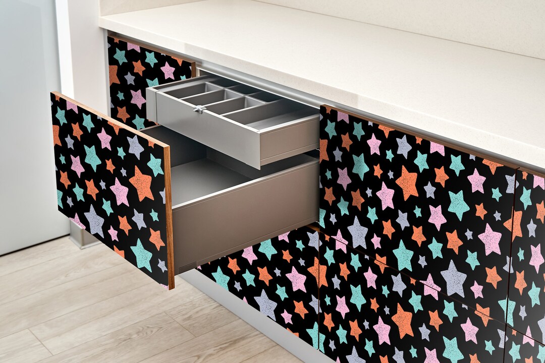 Colorful Stars Furniture Veneer, Texture Adhesive Foils, Kids Furniture ...