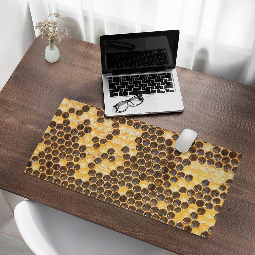 Bee Honeycomb Desk Mat, Orange Desk Pad, PVC Table Protector, Animals ...