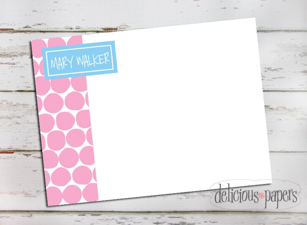 Personalized Note Cards for Kids Stationery, Girls Notecards, Polkadot ...