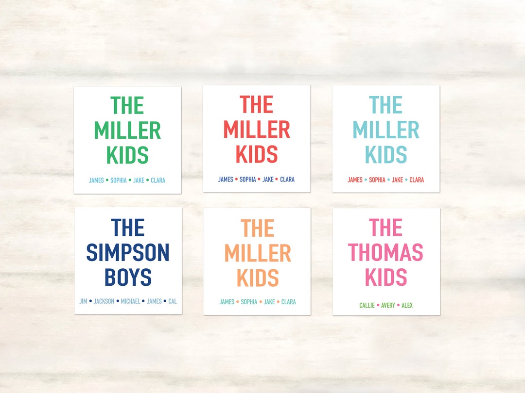 Personalized Stickers for Siblings 2 Inch Square Family Names Stickers ...