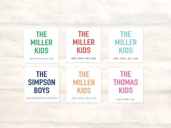 Personalized Stickers for Siblings 2 Inch Square Family Names - Etsy