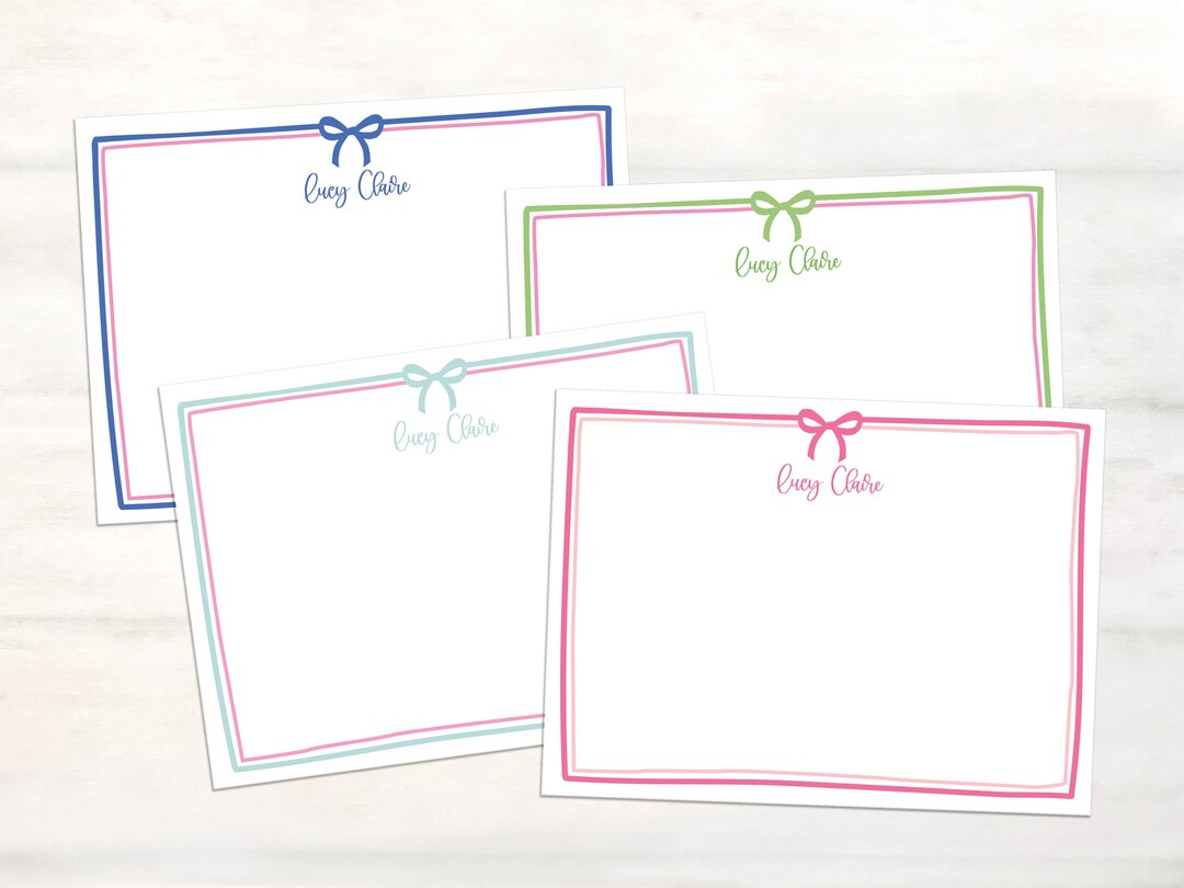 Bow Stationery Note Card Set, Personalized Bow Themed Stationery ...