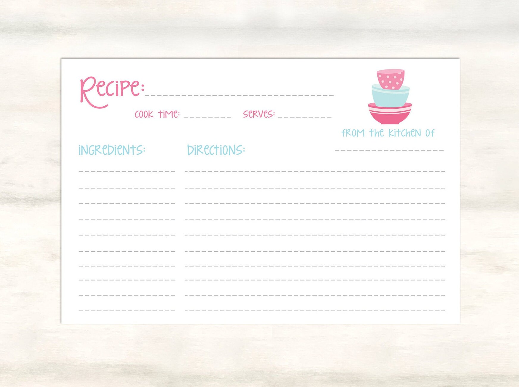 Colorful Recipe Cards for Kids 4x6 Double-sided Blank Recipe - Etsy