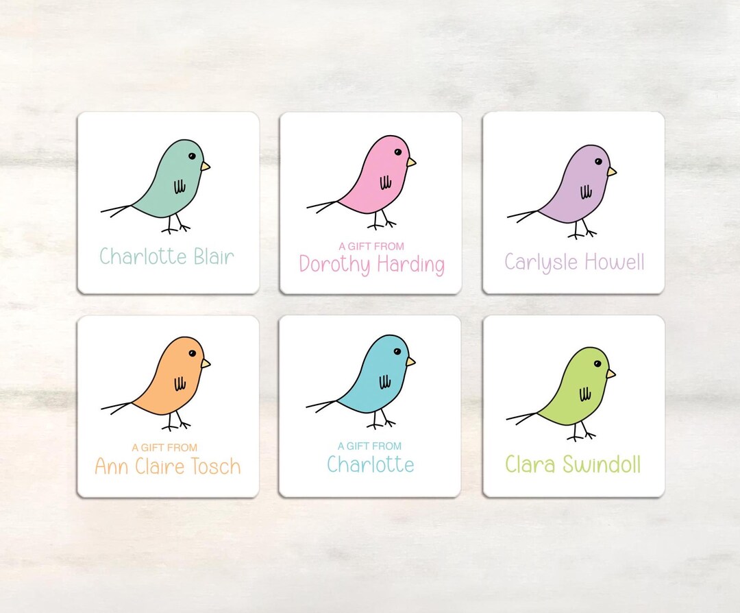 Personalized Bird Gift Tags Stickers for Kids Birdie Stickers, Name ...