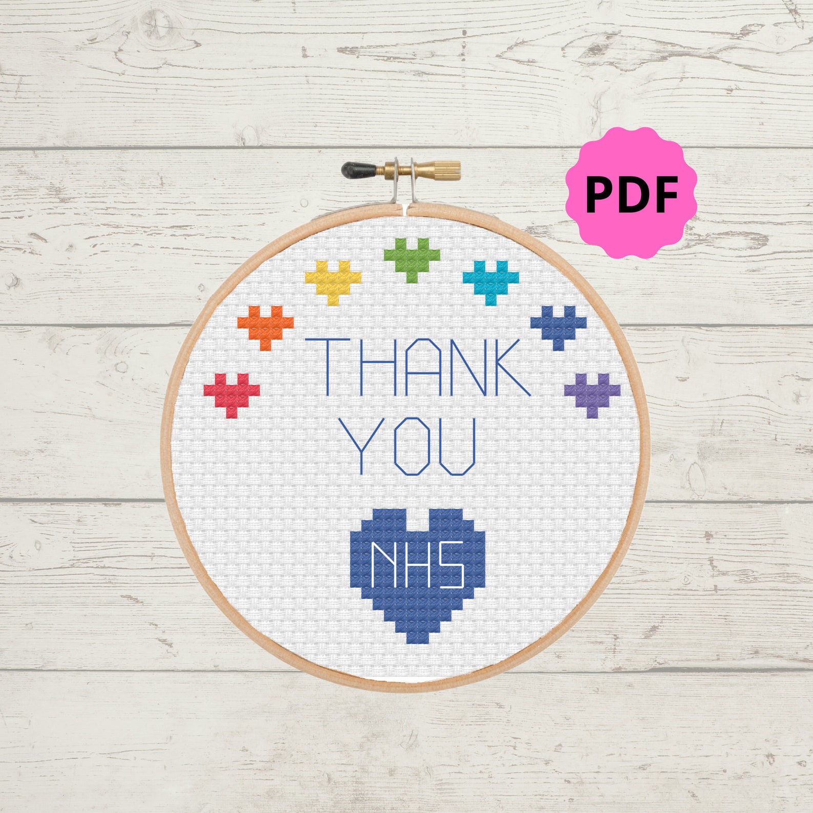 NHS Cross Stitch Pattern - Rainbow Hearts Cross Stitch - Thank You NHS ...