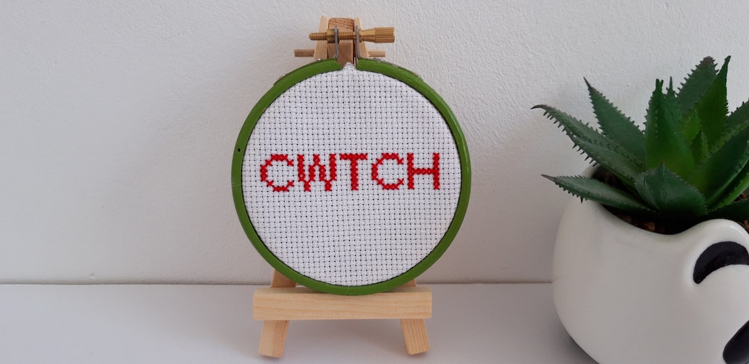 Cwtch Cross Stitch Hoop - Welsh Cross Stitch - Modern Embroidery ...