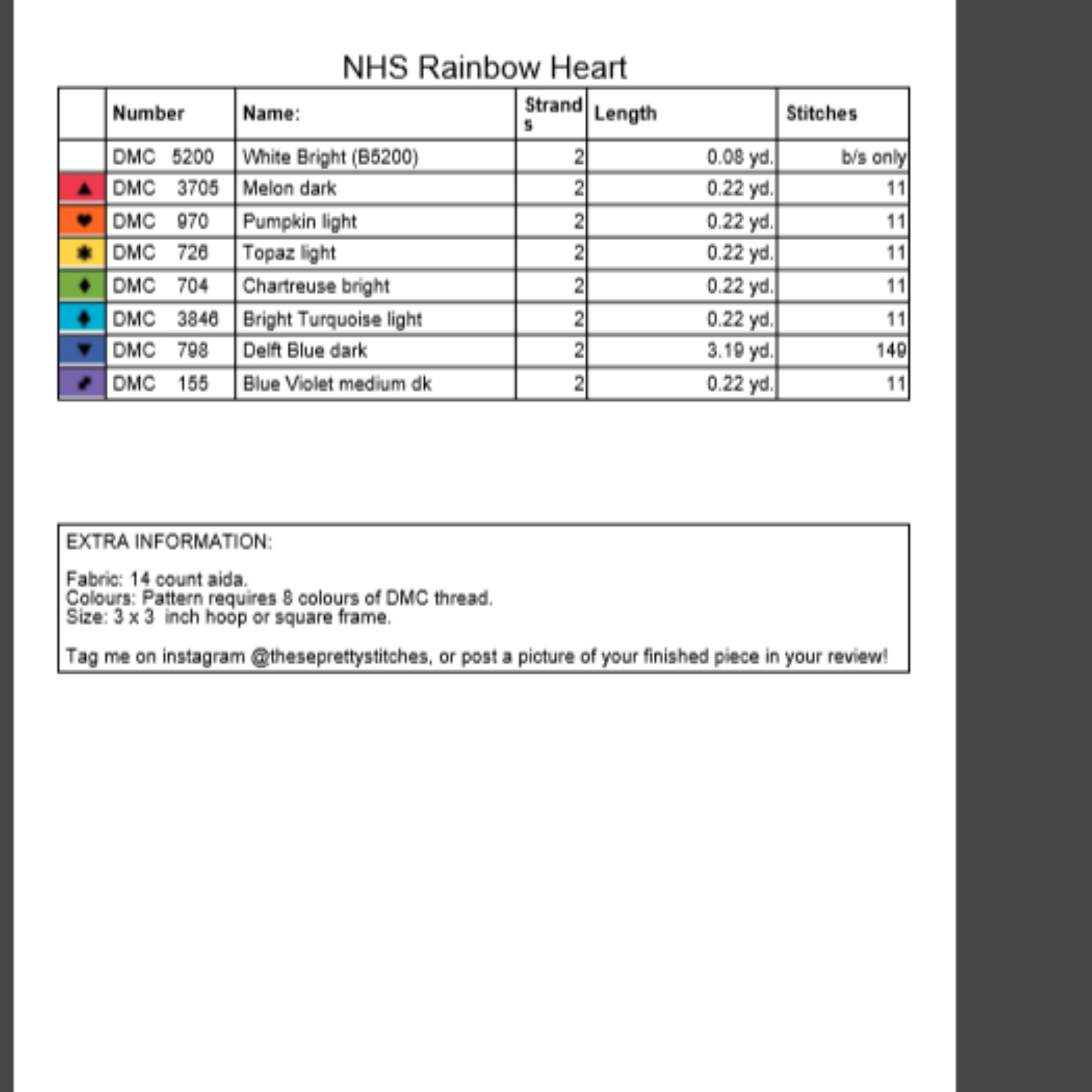 NHS Cross Stitch Pattern Rainbow Hearts Cross Stitch Thank - Etsy