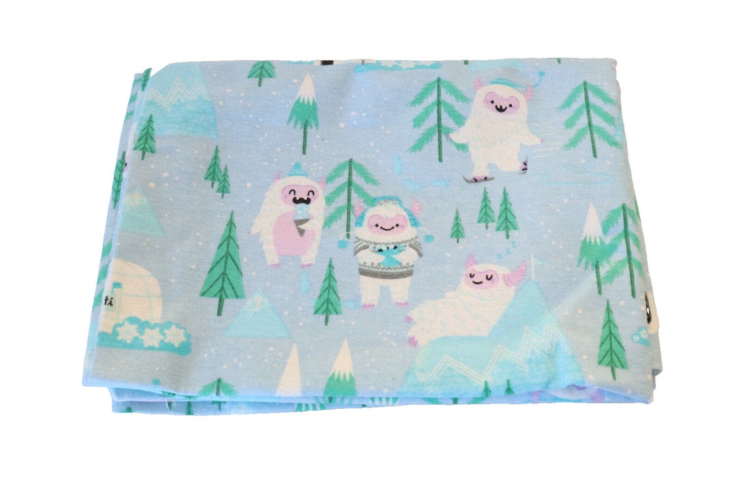 Flannel Winter Yeti Trees Igloos Pillowcase 20" X 31" Light Blue Green ...