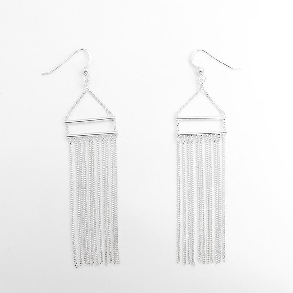 Long Dangling Silver Earrings - Etsy