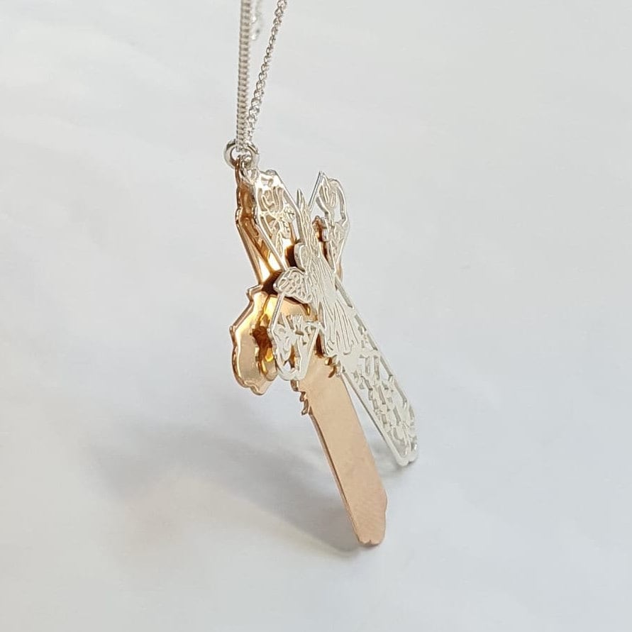 Guardian Angel Cross Necklace Fine Sterling Silver925 Two Tone - Etsy