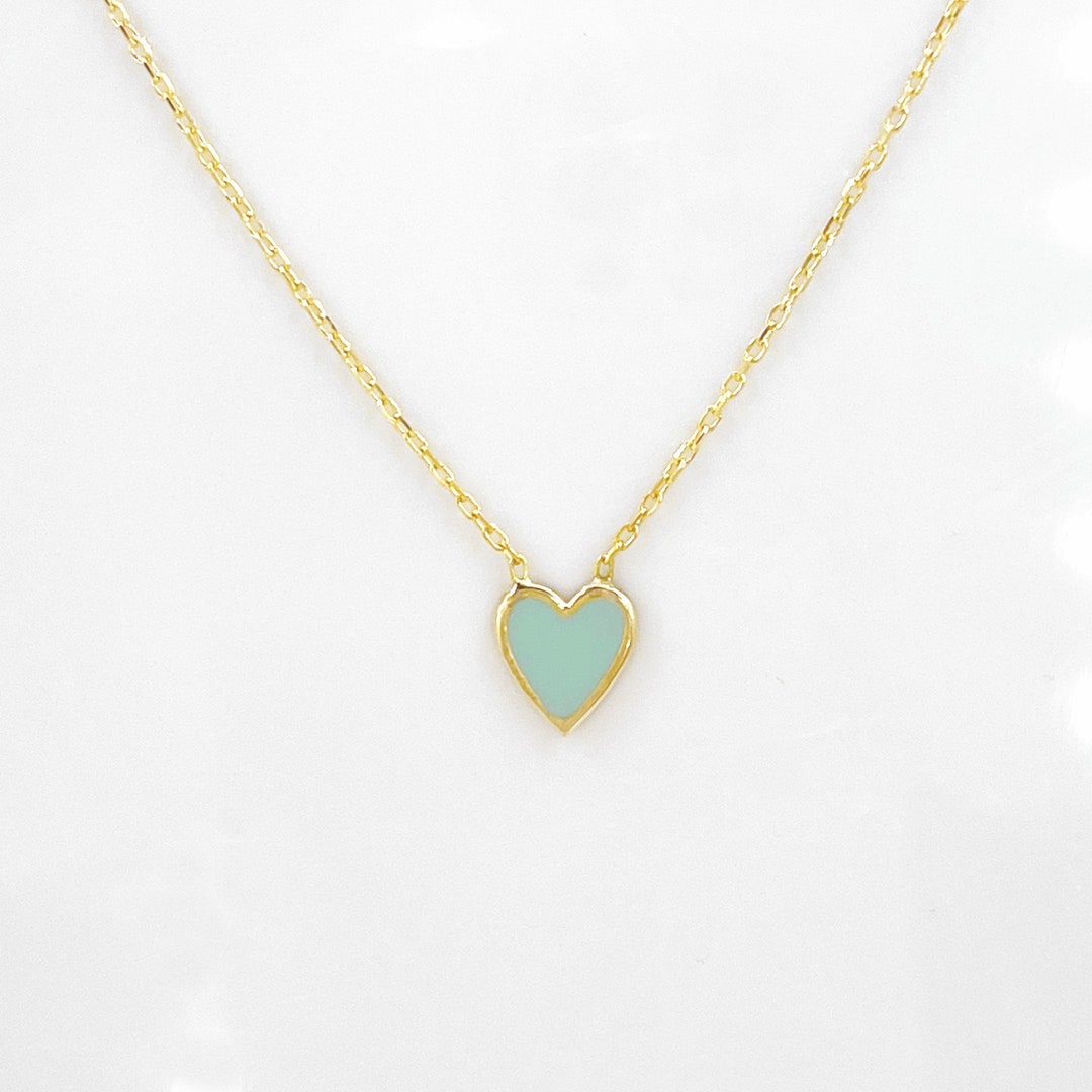 Light Green Heart Necklace: 18kt Gold Sterling Silver Charm - Etsy