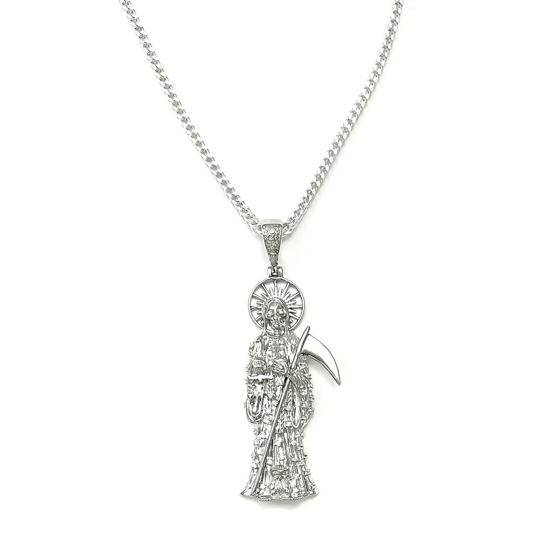 La Santa Muerte Sterling Silver Necklace, Grim Reaper Pendant, Franco ...