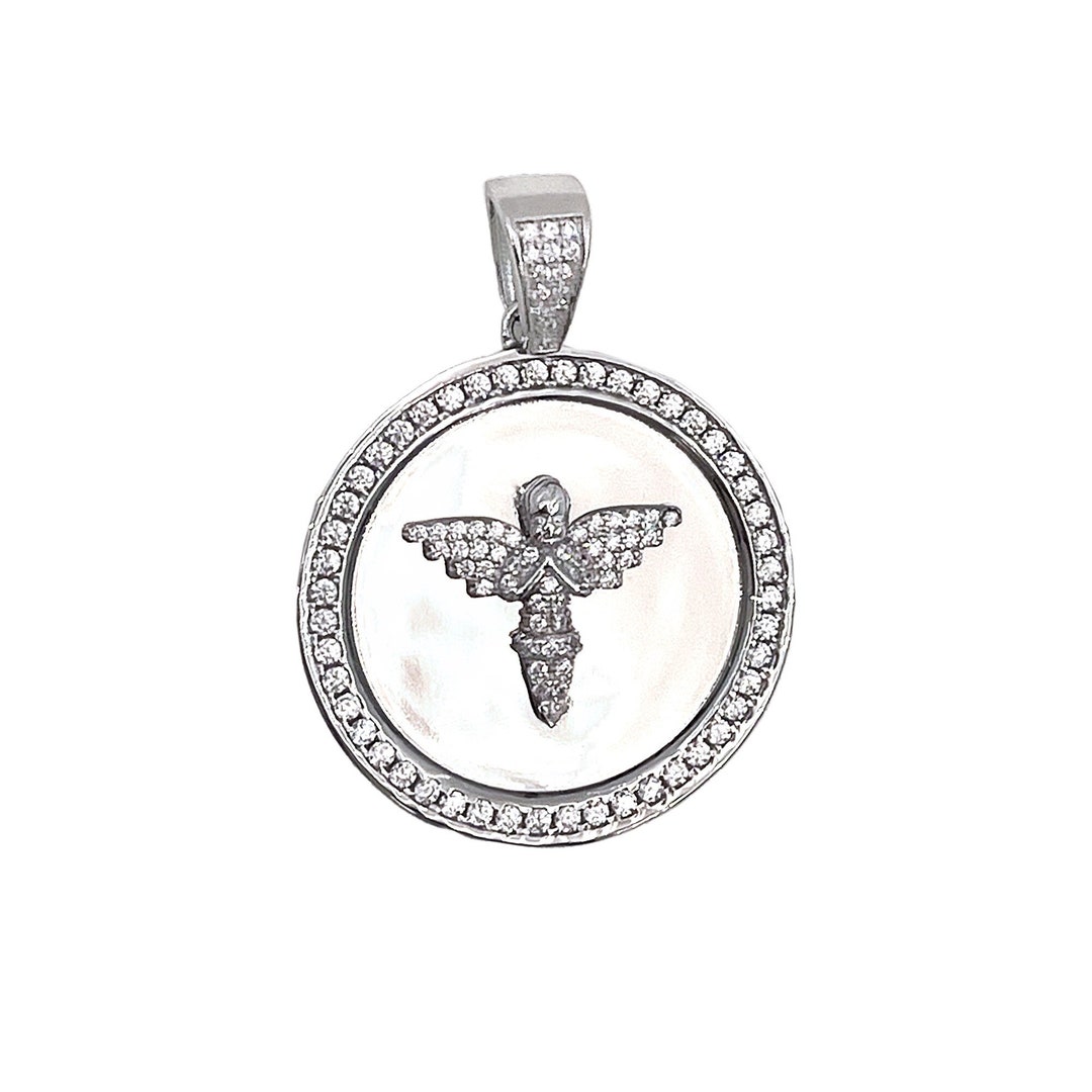 Sterling Silver Angel Medallion Pendant: Cubic Zirconia Wings Charm - Etsy