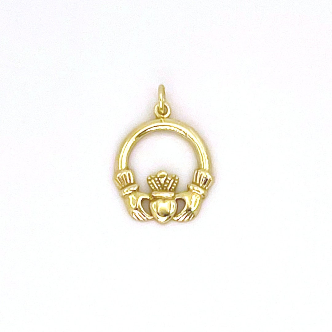 18kt Gold Claddagh Pendant: Sterling Silver Irish Love Promise Charm - Etsy