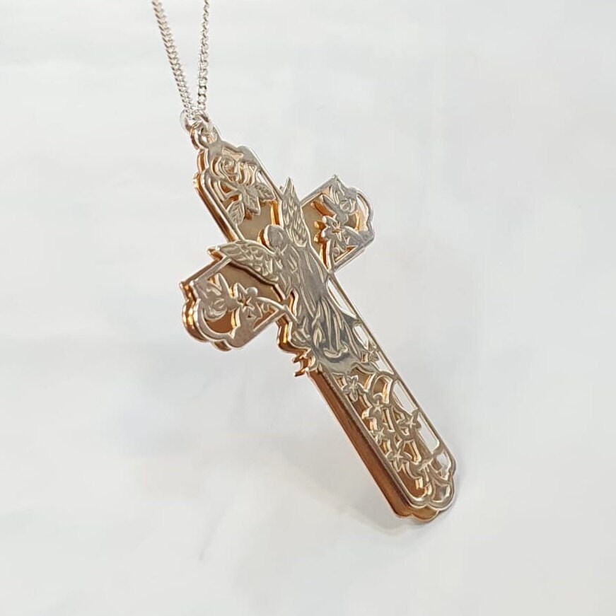 Guardian Angel Cross Necklace Fine Sterling Silver925 Two Tone - Etsy