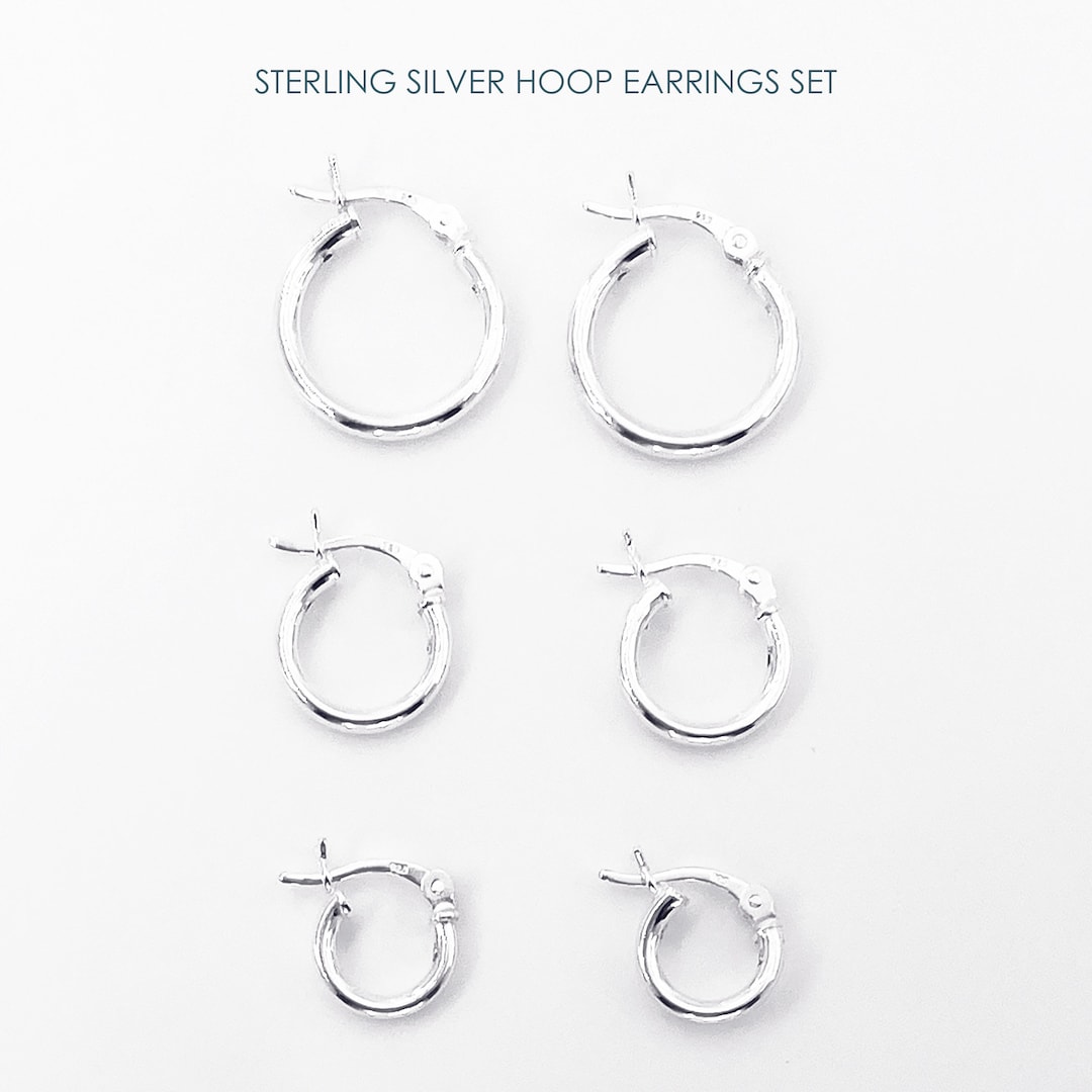 Sterling Silver Hoop Earring Set: Unisex Dainty Hoops (10mm, 12mm, 16mm ...