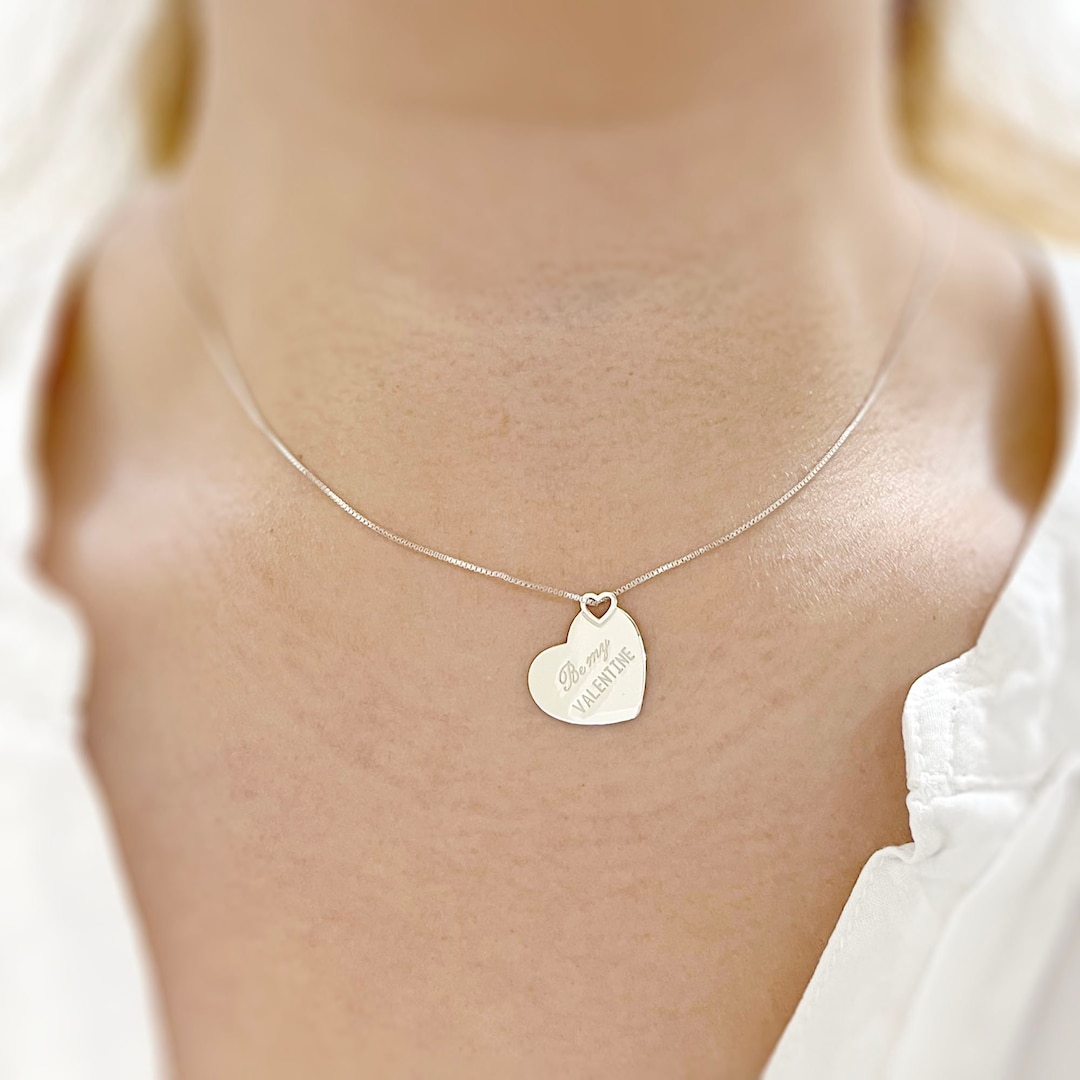 Sterling Silver Heart Necklace: 'be My Valentine' Engraved Pendant - Etsy