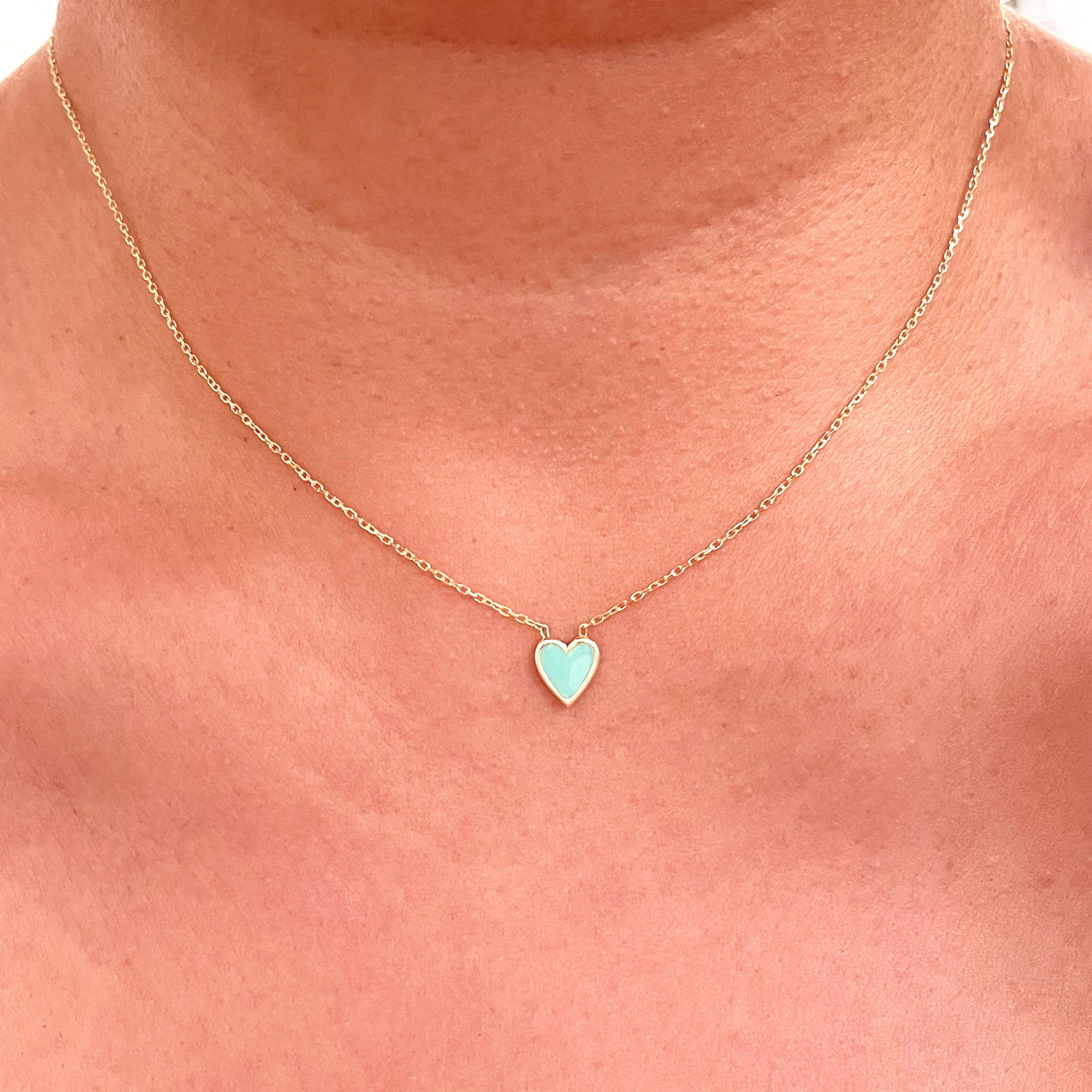 Light Green Heart Necklace: 18kt Gold Sterling Silver Charm - Etsy