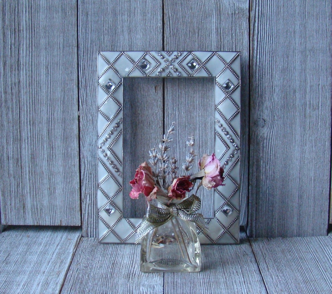 Ornate 4 X 6 Gold and White Enamel Frame With Crystals - Etsy