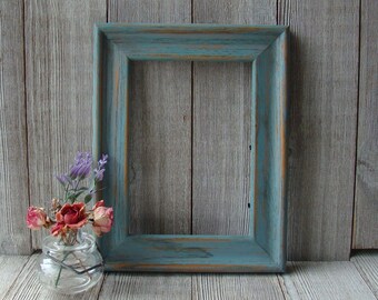 Hand Painted Distressed 8 X 10 Blue Wood Frame - Etsy