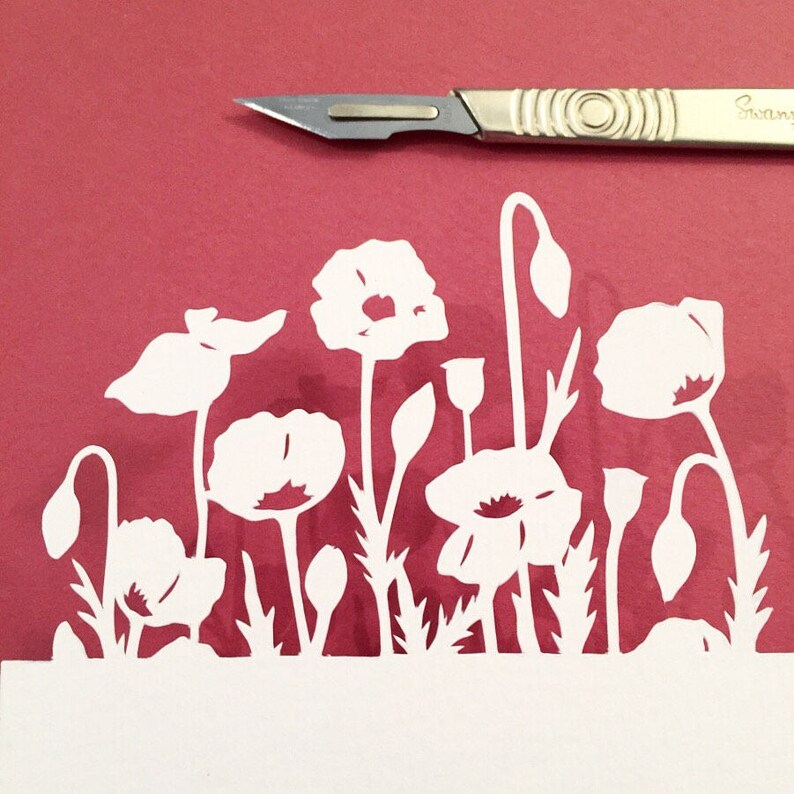 Framed Hand-cut Poppy Papercut 6x4 Inch Original Botanical - Etsy