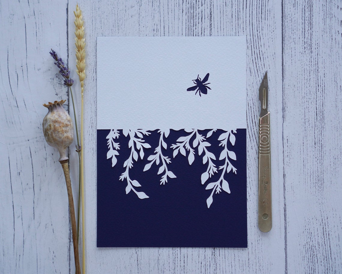 Mini Hand-cut Eucalyptus & Honey Bee Papercut, Original Botanical ...