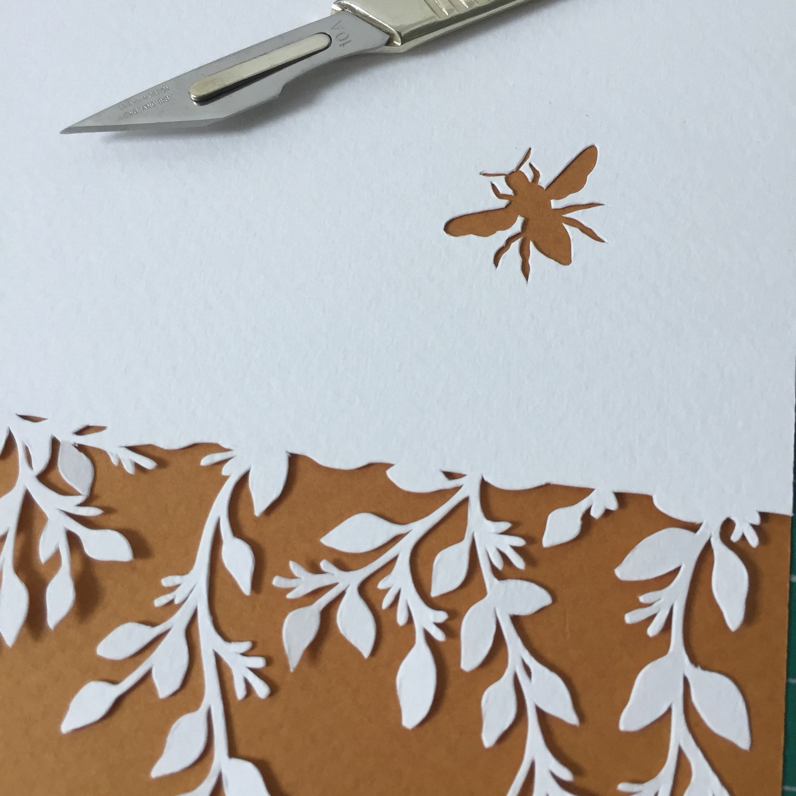 Mini Hand-cut Eucalyptus & Honey Bee Papercut, Original Botanical ...