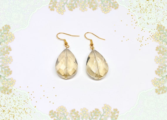 Gold Tinted Teardrop Shaped Transparent Earrings - Etsy