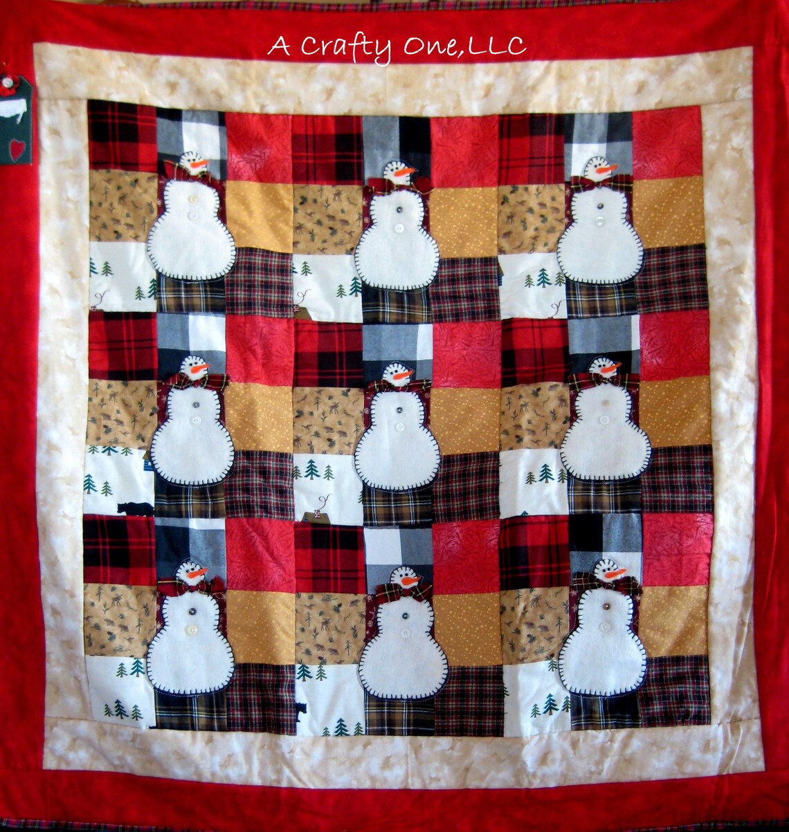 Snowman Quilt Flannel Christmas Hand Applique Quilt Gift Holiday ...