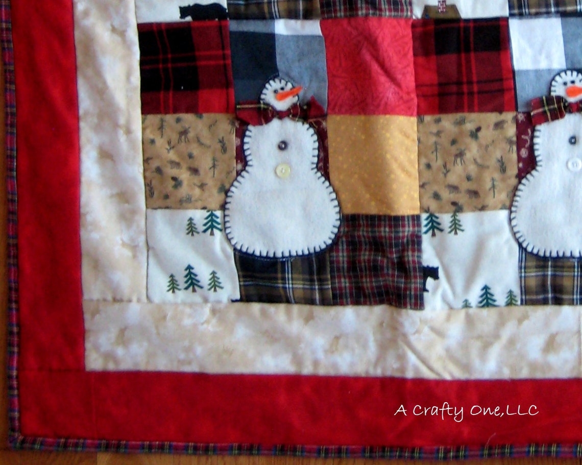 Snowman Quilt Flannel Christmas Hand Applique Quilt Gift Holiday ...