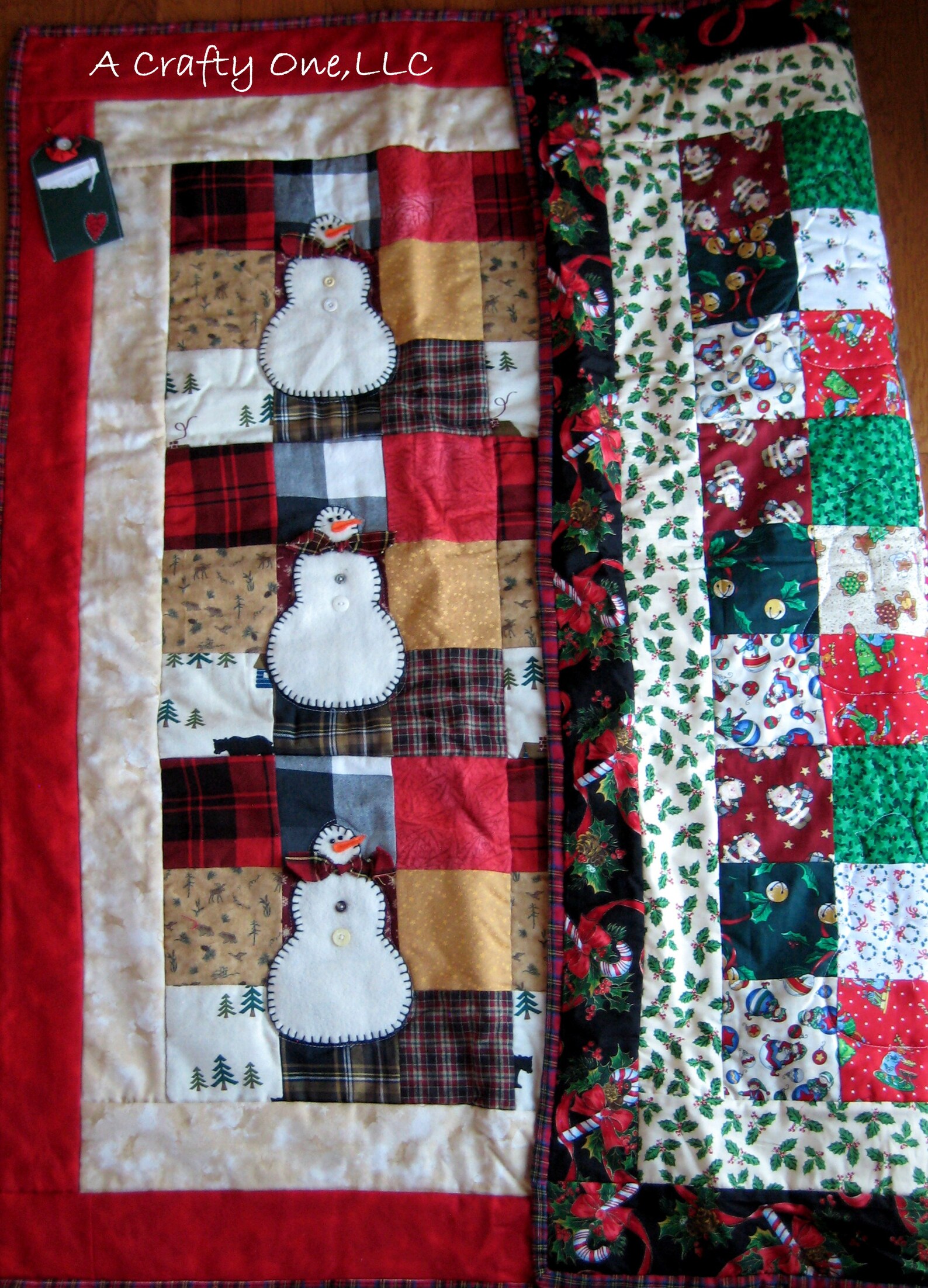 Snowman Quilt Flannel Christmas Hand Applique Quilt Gift Holiday ...
