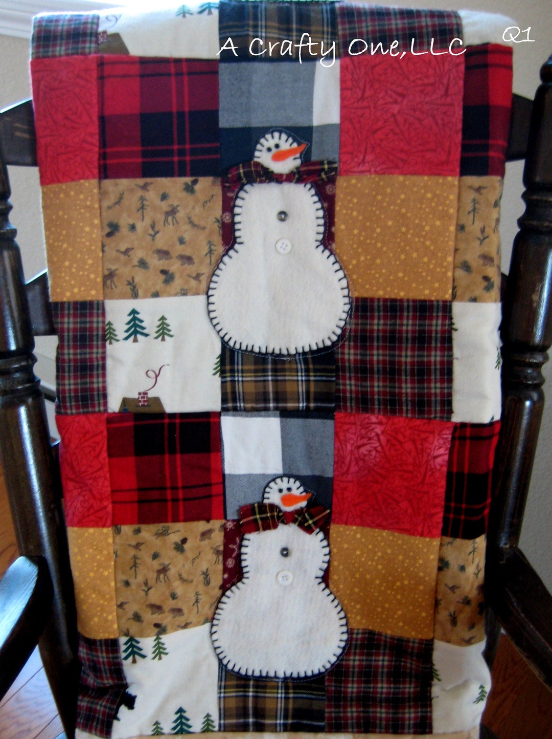 Snowman Quilt Flannel Christmas Hand Applique Quilt Gift Holiday ...