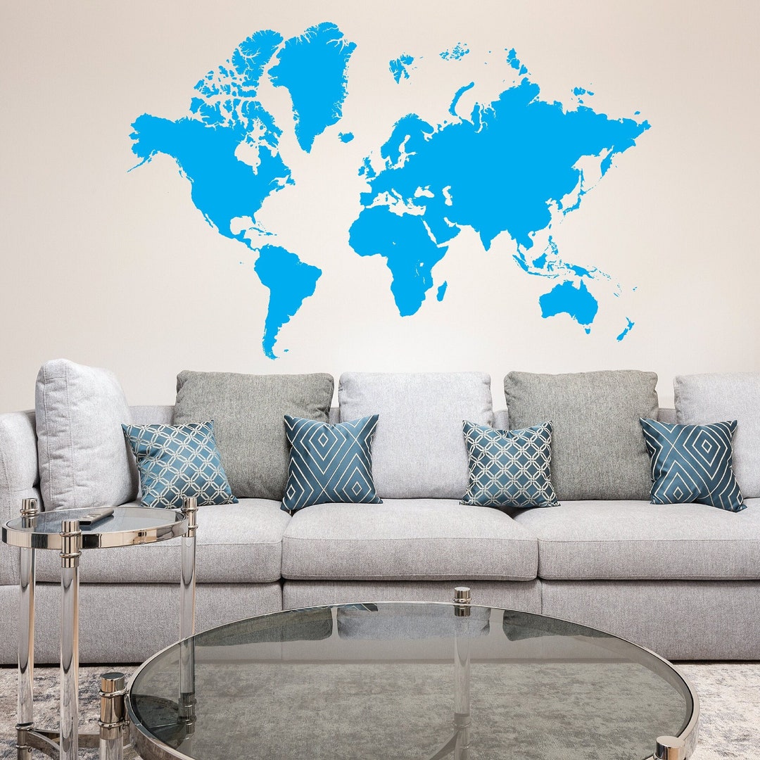 Large Decorative High Detail World Map Wall Sticker Decal, Easy Install ...