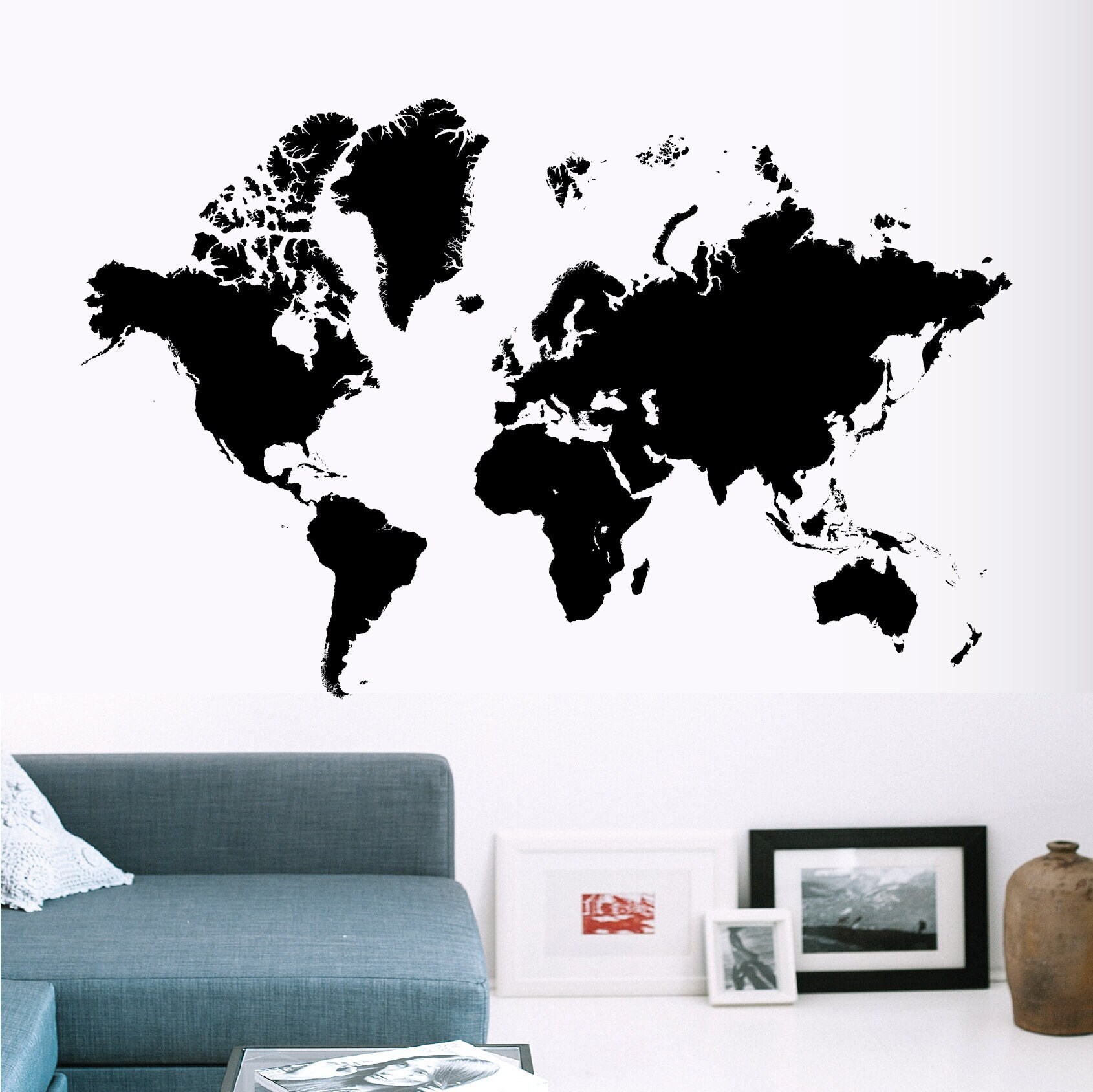 Large Decorative High Detail World Map Wall Sticker Decal, Easy Install ...